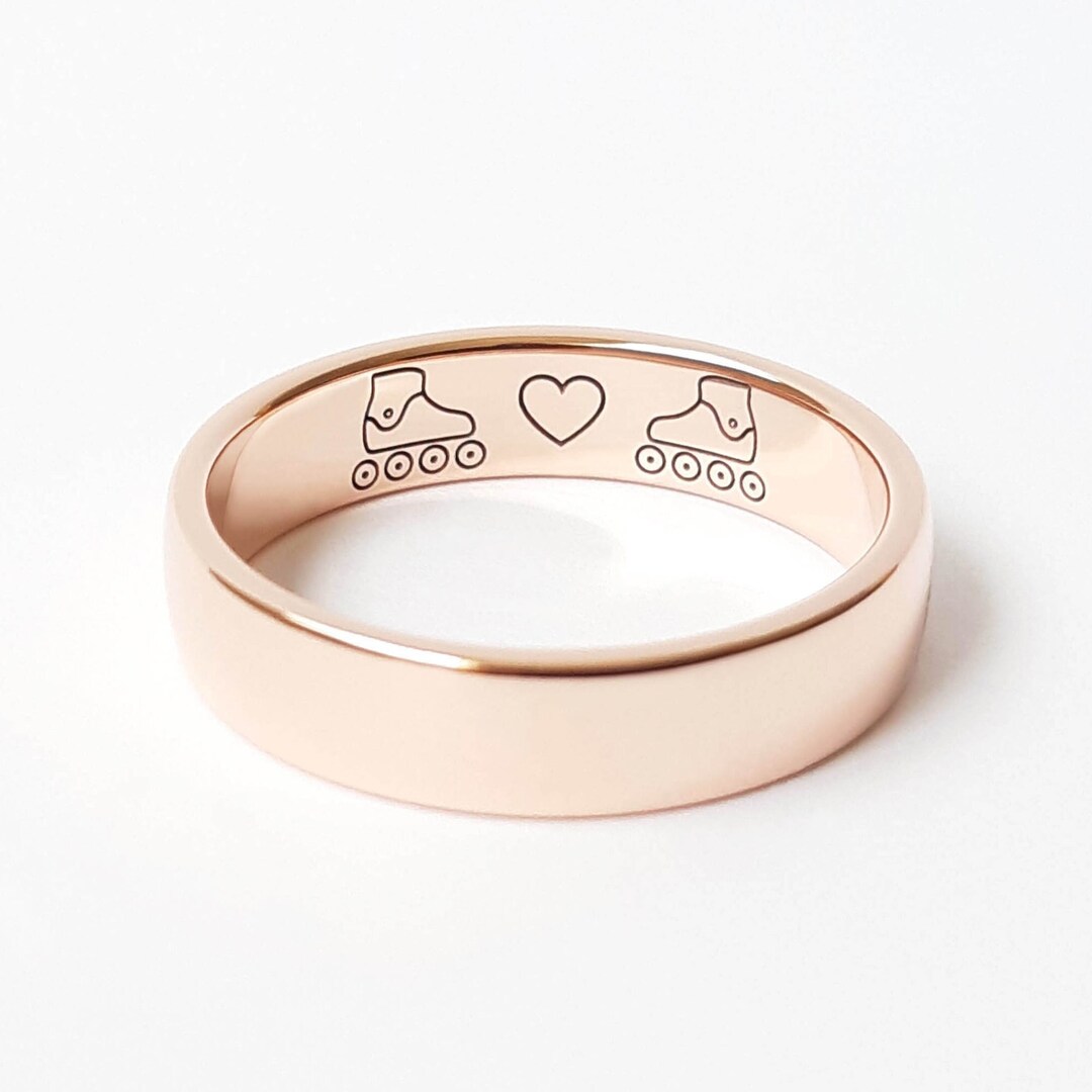 Rollerblade Wedding Band, 5 Mm Ring, Graphic Ring, 14K Rose Gold Ring ...