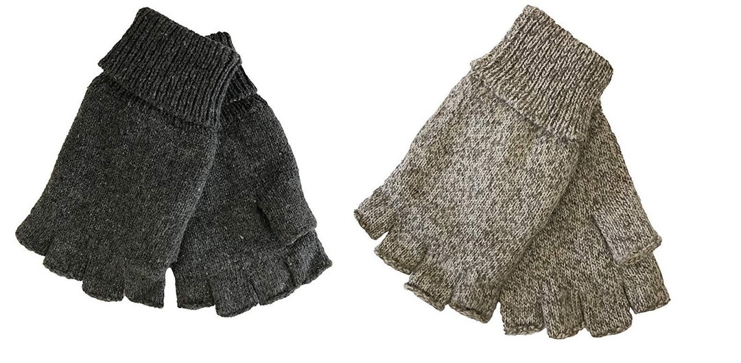 Mens Fingerless Ragg Wool Gloves With Inner Fleece Palm Lining - Large ...