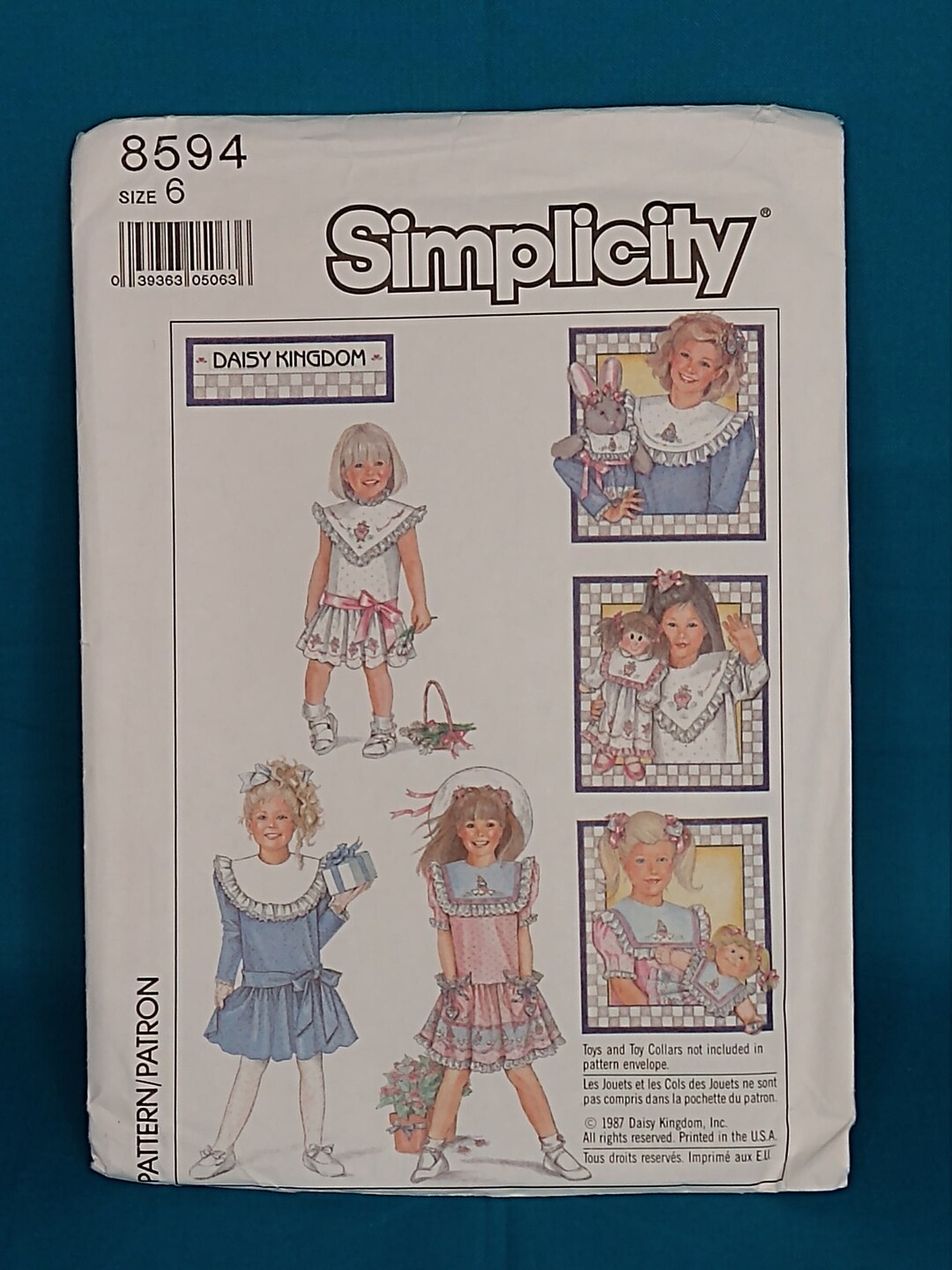 Vintage 1988 Simplicity 8594, Daisy Kingdom, Girls Dress With Detachable Contrast Collars, Size ...