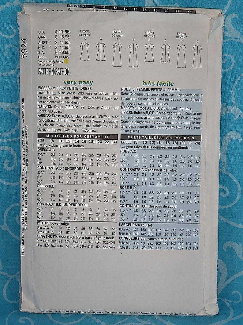 Vintage Butterick 5924 Sewing Pattern, 3 Hour Pattern, Fast & Easy ...