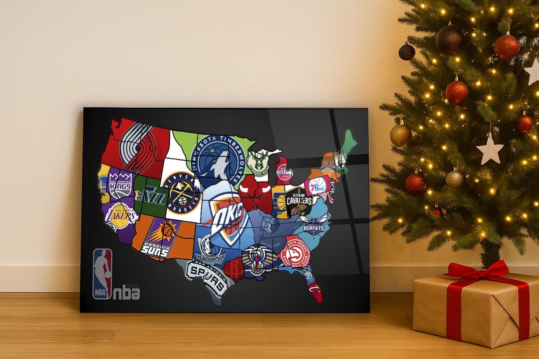Basketball Teams Map Tempered Glass Wall Art: Sports Decor & Gift - Etsy