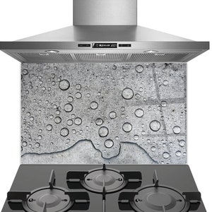 Water Drops Grey Kitchen Backsplash, Tile Tempered Glass, Custom Size ...