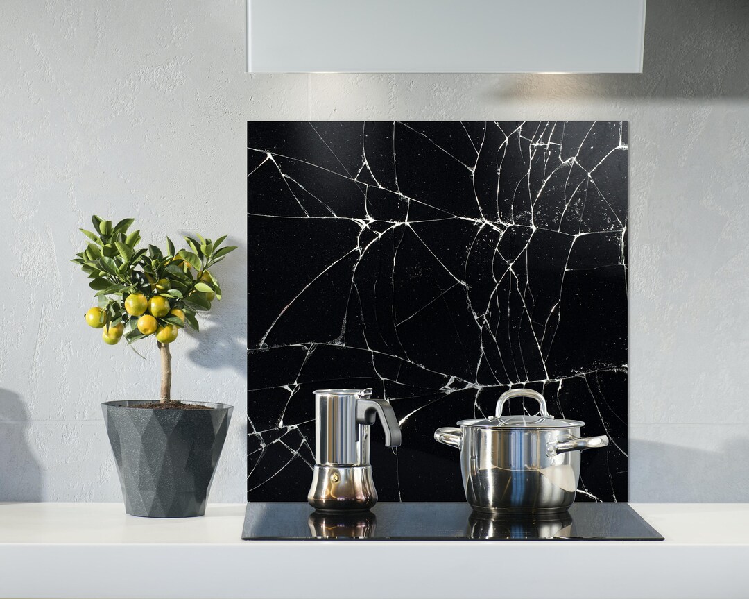 Black Abstract Kitchen Backsplash From Tempered Glass, Custom Size ...