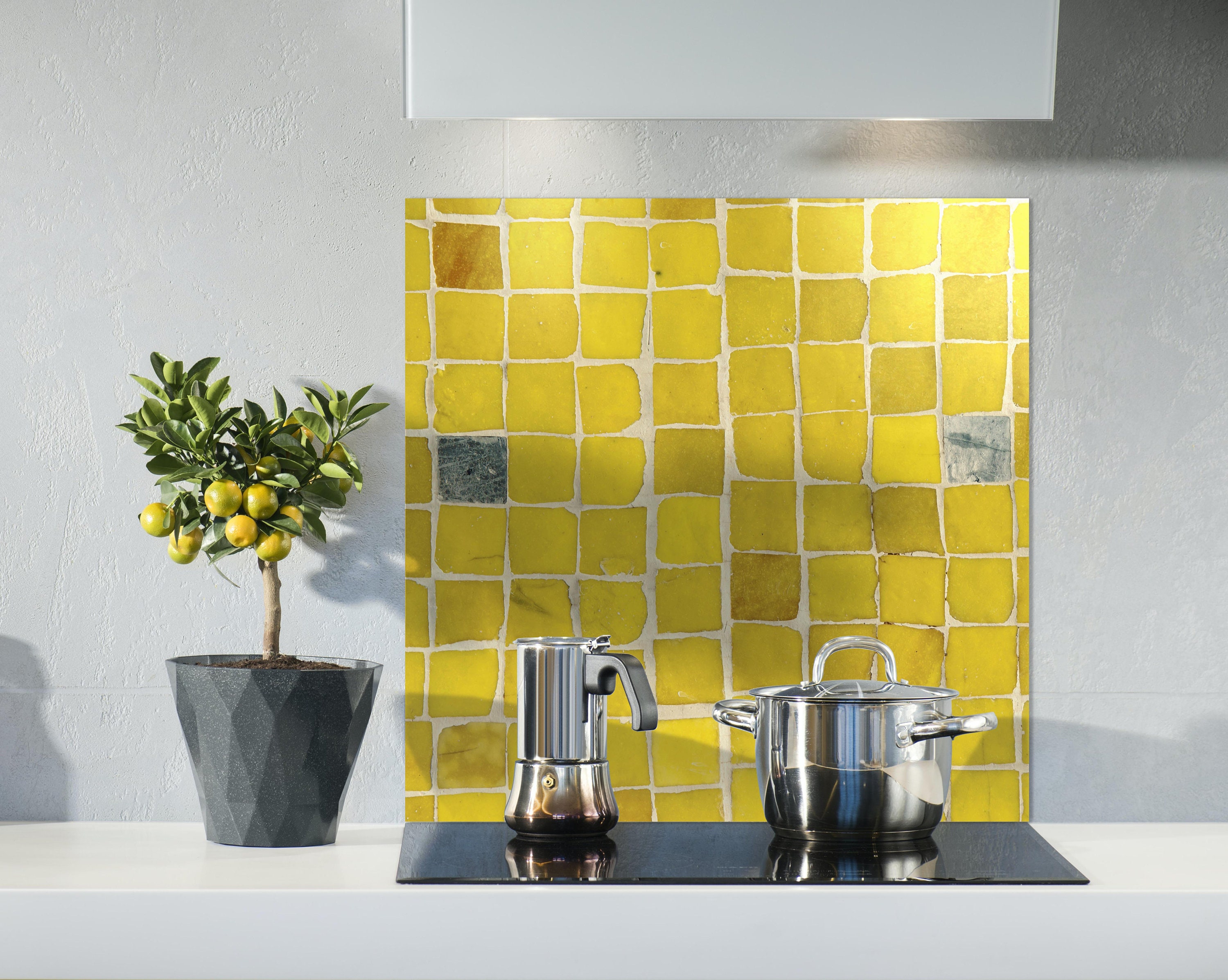 Yellow Tile Tempered Glass Backsplash, Custom Size Kitchen Wall Art - Etsy