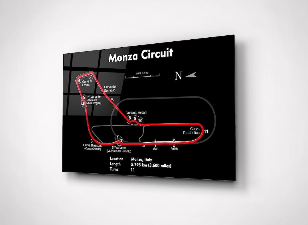 Monza Circuit Map Glass Wall Art – F 1 Racing Track Map Italy ...