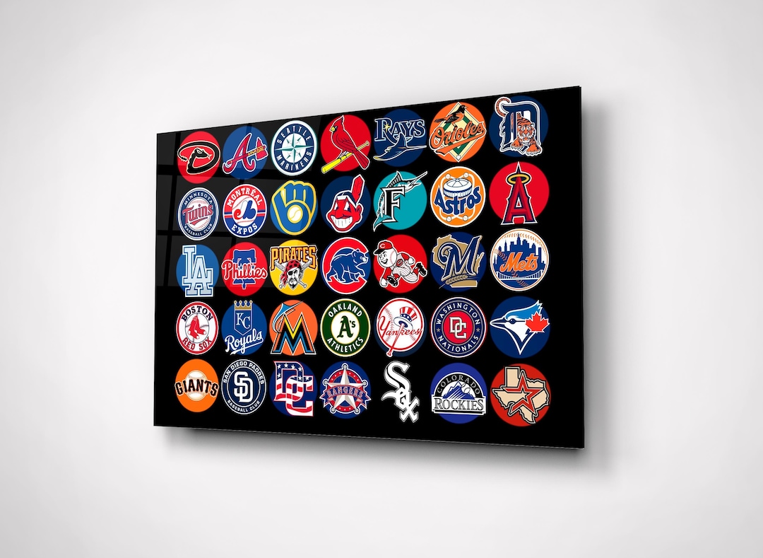 Baseball Teams Logo Wall Art Tempered Glass Poster Sport Wall Art ...