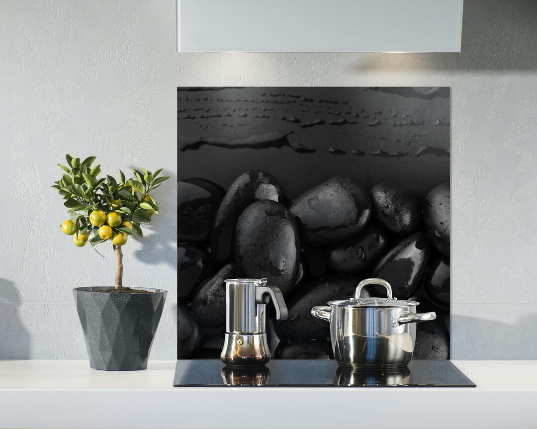 Black Stones Print, Kitchen Backsplash From Tempered Glass, Custom Size ...