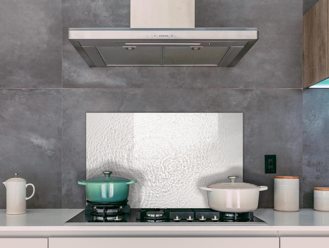 Abstract White Kitchen Backsplash From Tempered Glass, Water Print ...
