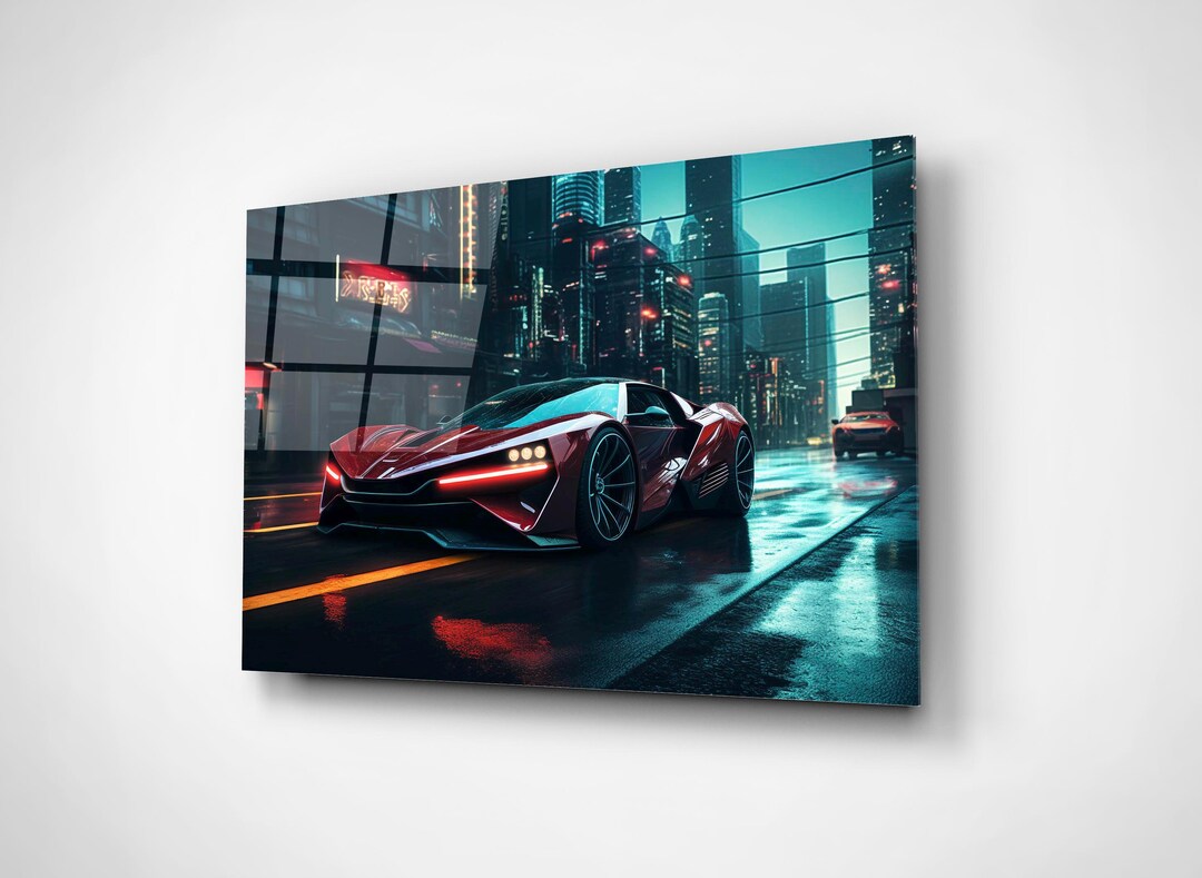 Super Car Tempered Glass Wall Art, Night City Poster - Etsy