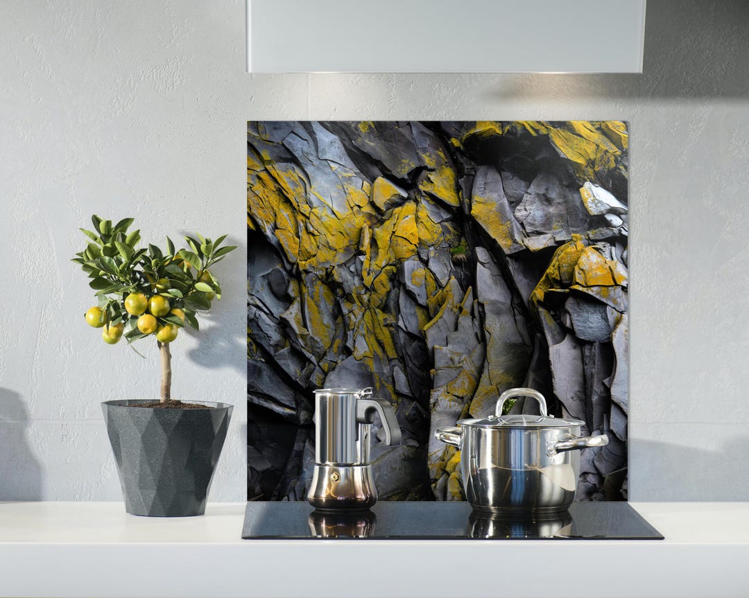 Natural Rocks Texture Kitchen Glass Backsplash, Tempered Glass Print ...