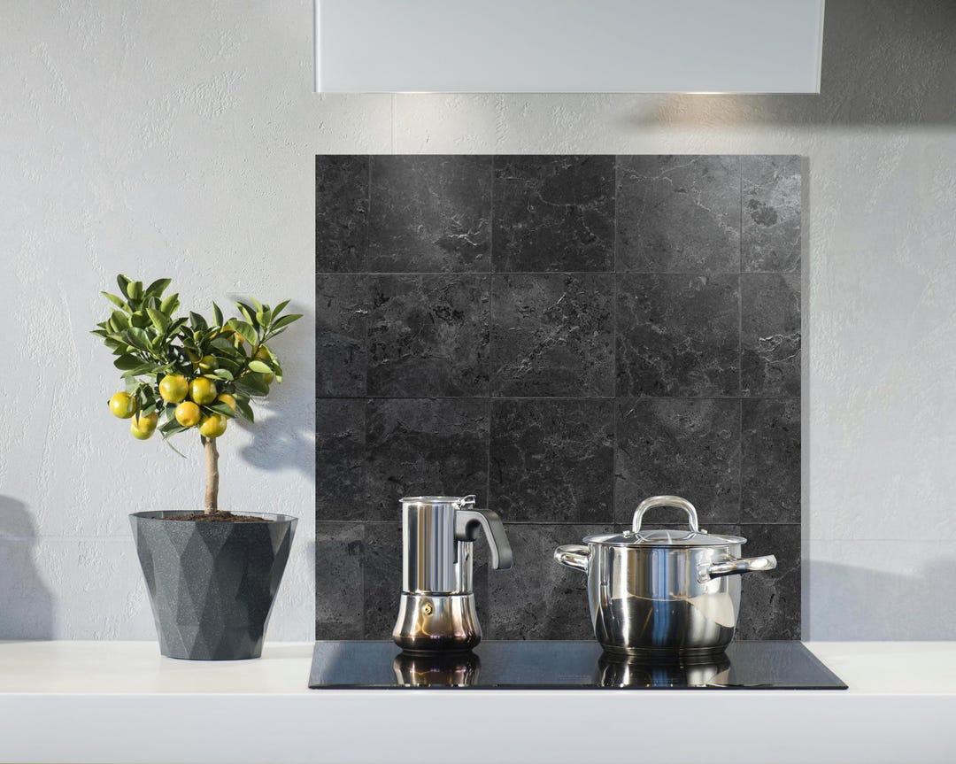 Black Marble Kitchen Backsplash - Tempered Glass Print, Custom Size ...