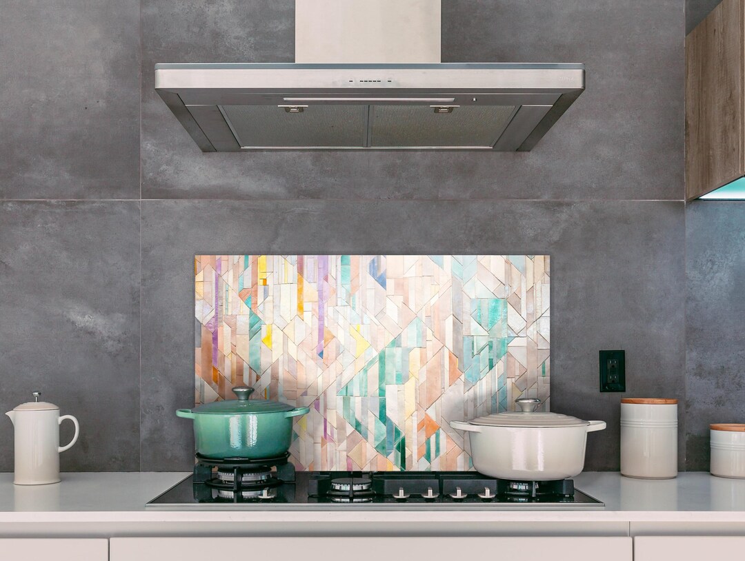 Nacre Tile Glass Kitchen Backsplash, Tempered Glass Print, Custom Size ...