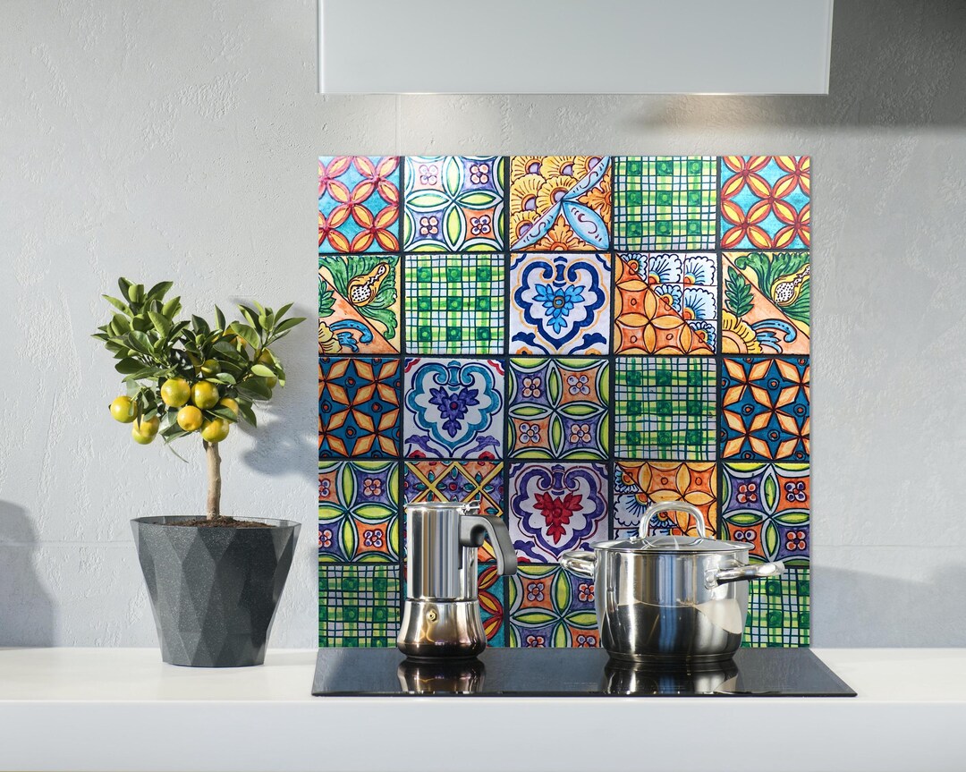 Mexican Tile Kitchen Backsplash From Tempered Glass, Moroccan Style ...