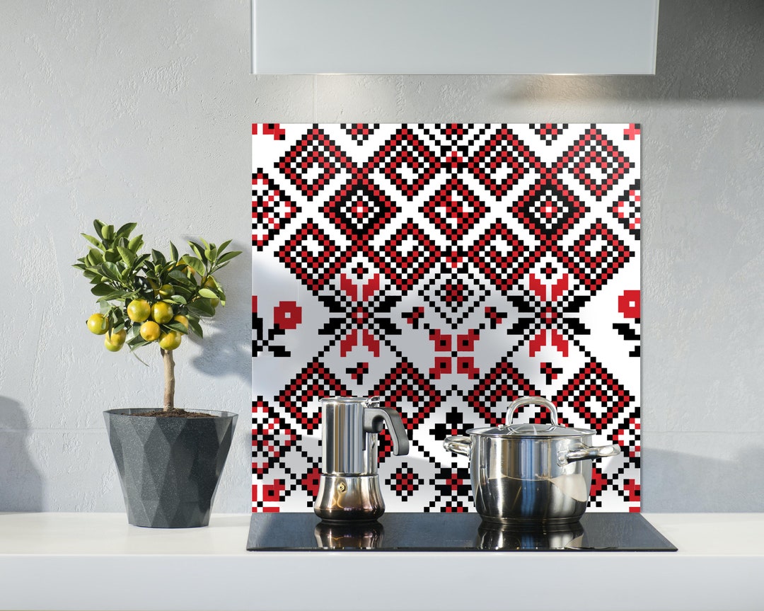 Glass Kitchen Backsplash, Slavic National Pattern Wall Art, Tempered ...