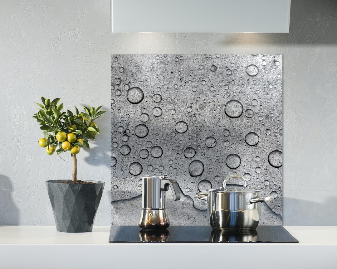 Water Drops Grey Kitchen Backsplash, Tile Tempered Glass, Custom Size ...