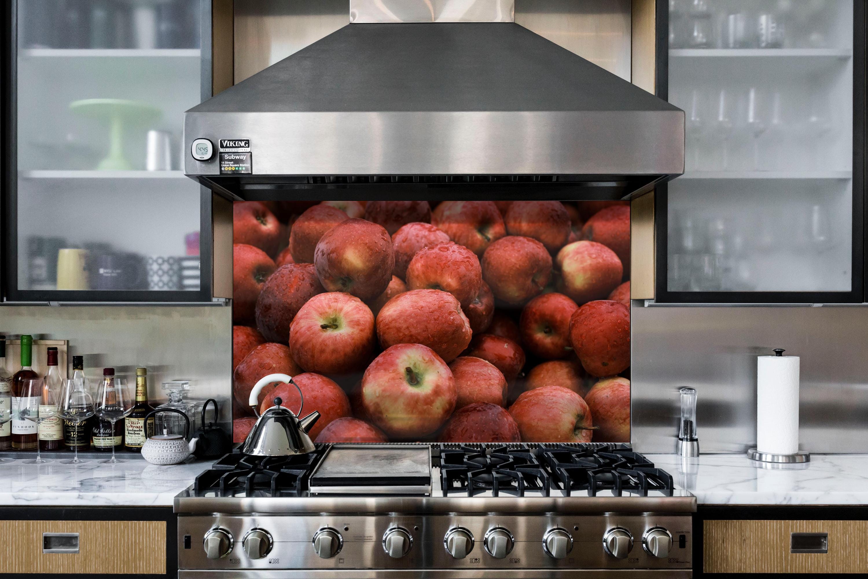 Apple Print Glass Kitchen Backsplash, Custom Size Tempered Splashboard ...