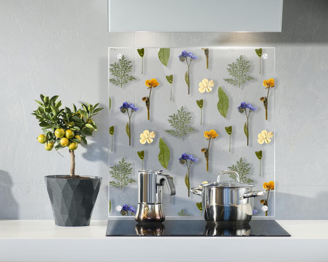 Wildflowers Transparent Tempered Glass Splashback, Floral Print Glass ...