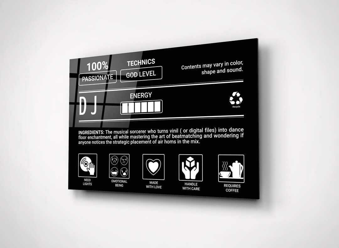 DJ Definition Wall Art, Tempered Glass Print, Funny Christmas Gift Idea ...