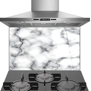 White Marble Effect Kitchen Backsplash Tempered Glass, Custom Size ...