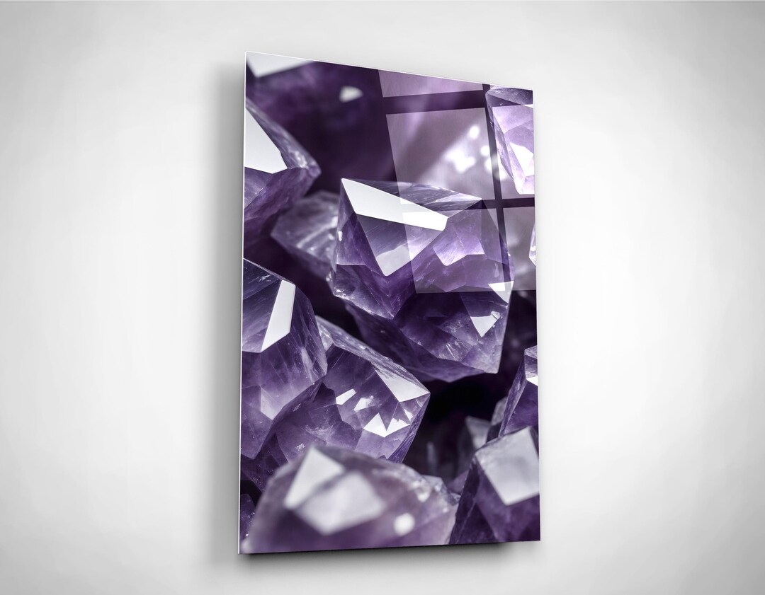 Jewel Amethyst Wall Art Tempered Glass, Violet Crystals Artwork for ...