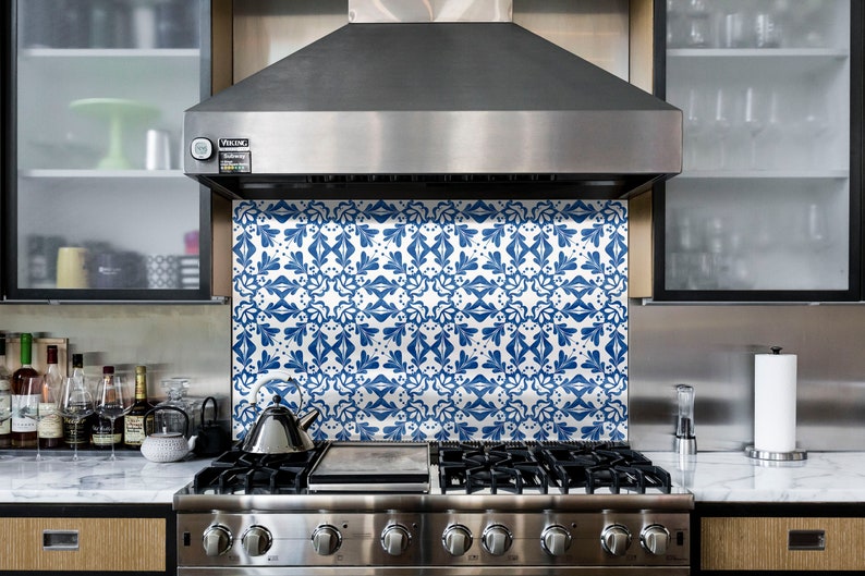 Vintage Portuguese Azulejos Blue Pattern Kitchen Backsplash Tempered ...