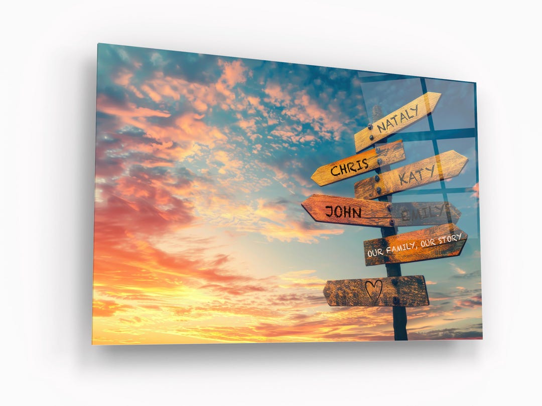 Personalized Family Names Signpost, Sunset Tempered Glass Wall Art - Etsy