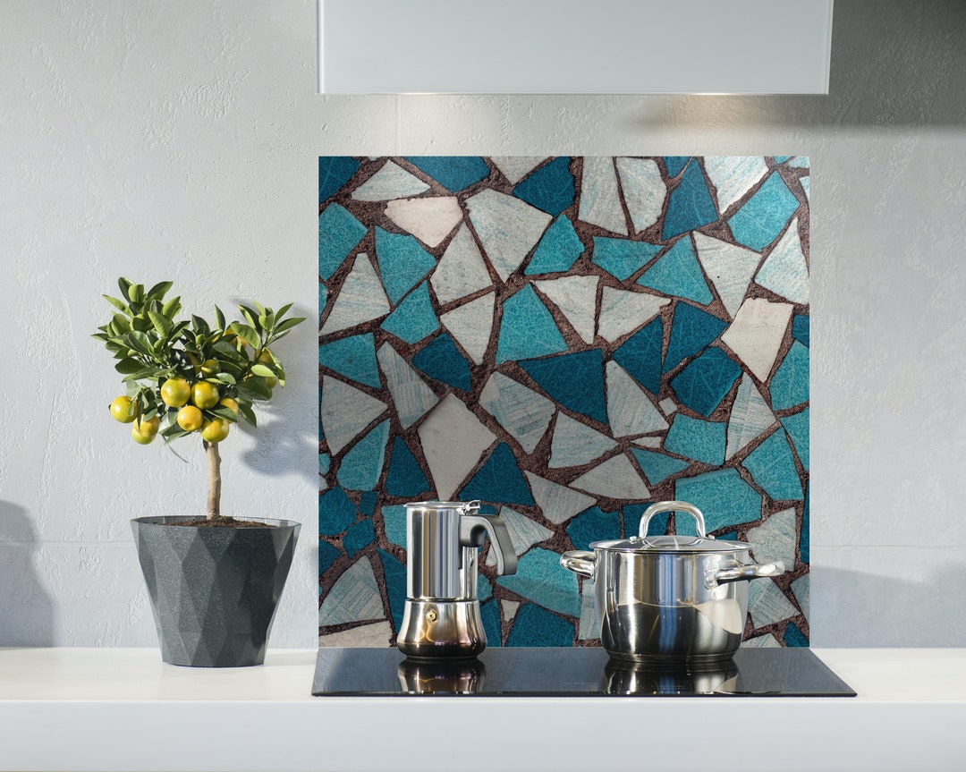Blue Terrazzo Tempered Glass Backsplash, Custom Size Kitchen Tile - Etsy