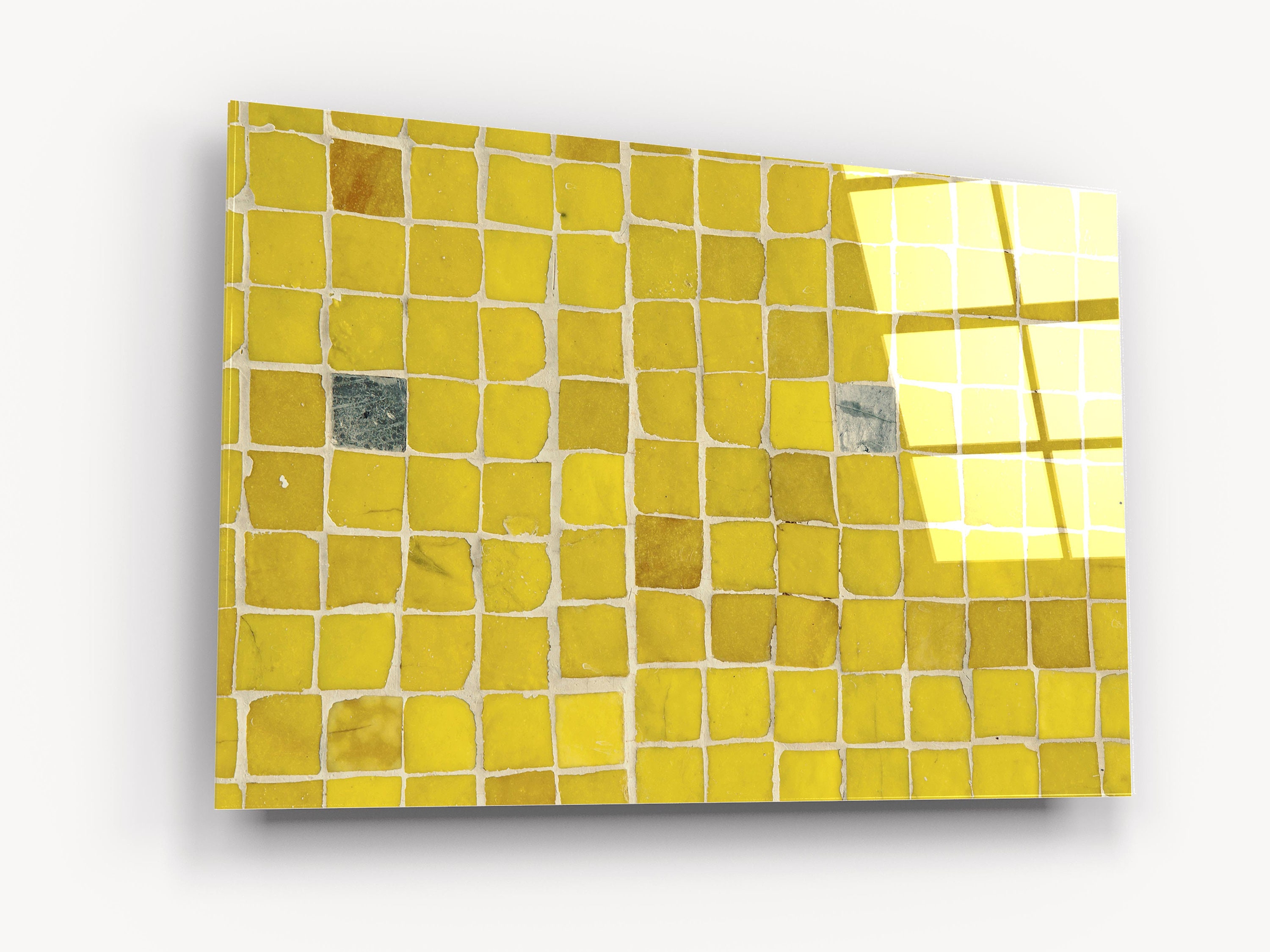 Yellow Tile Tempered Glass Backsplash, Custom Size Kitchen Wall Art - Etsy