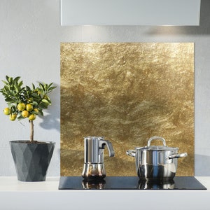 Gold Texture Kitchen Backsplash Tempered Glass, Custom Size Splashboard ...