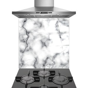White Marble Effect Kitchen Backsplash Tempered Glass, Custom Size ...