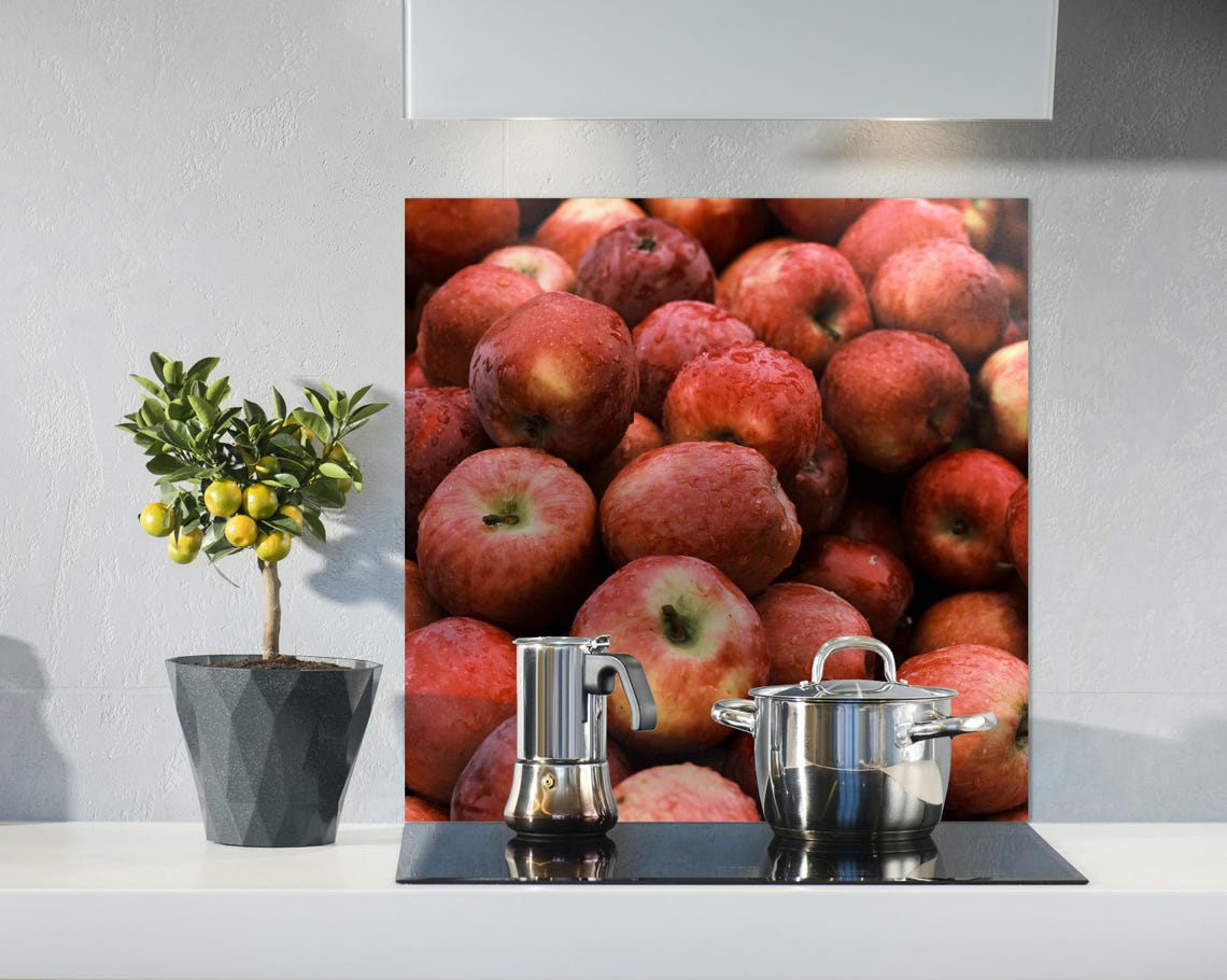 Apple Print Glass Kitchen Backsplash, Custom Size Tempered Splashboard ...