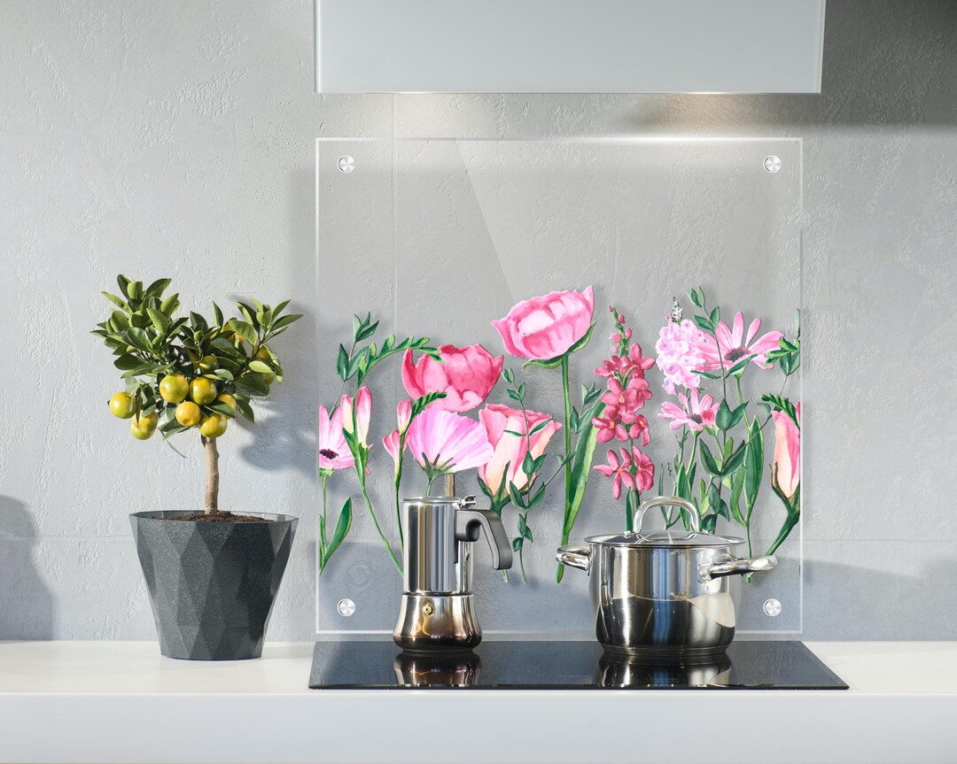 Floral Glass Stove Backsplash: Tempered Kitchen Wall Protector - Etsy