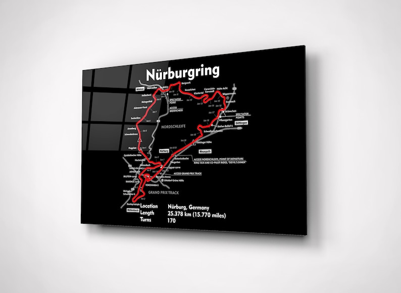 Nürburgring Circuit Glass Wall Art – Nordschleife Racing Track Map ...