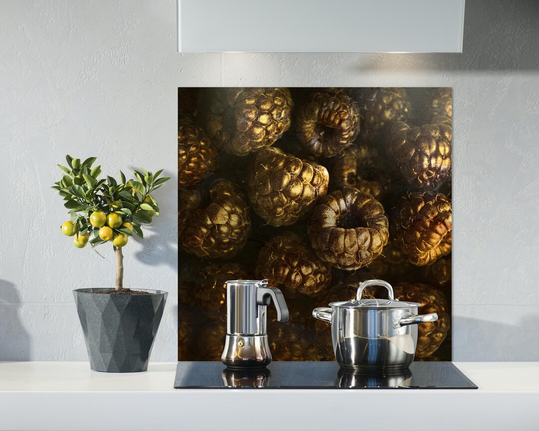 Golden Raspberry Print, Kitchen Backsplash From Tempered Glass, Custom ...