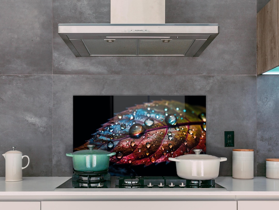 Colorful Leaf Kitchen Backsplash, Multicolor Tempered Glass Print ...