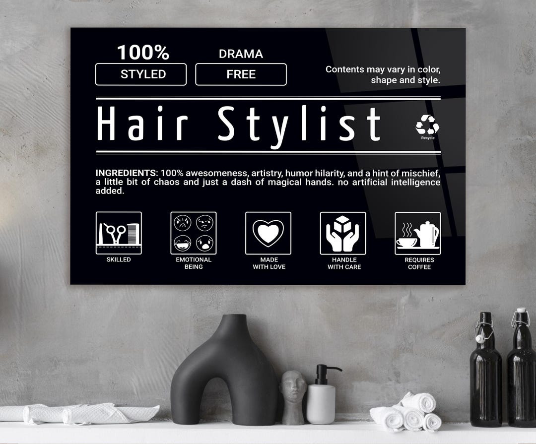 Hair Stylist Definition Wall Art Tempered Glass Funny Hairdresser Gift ...