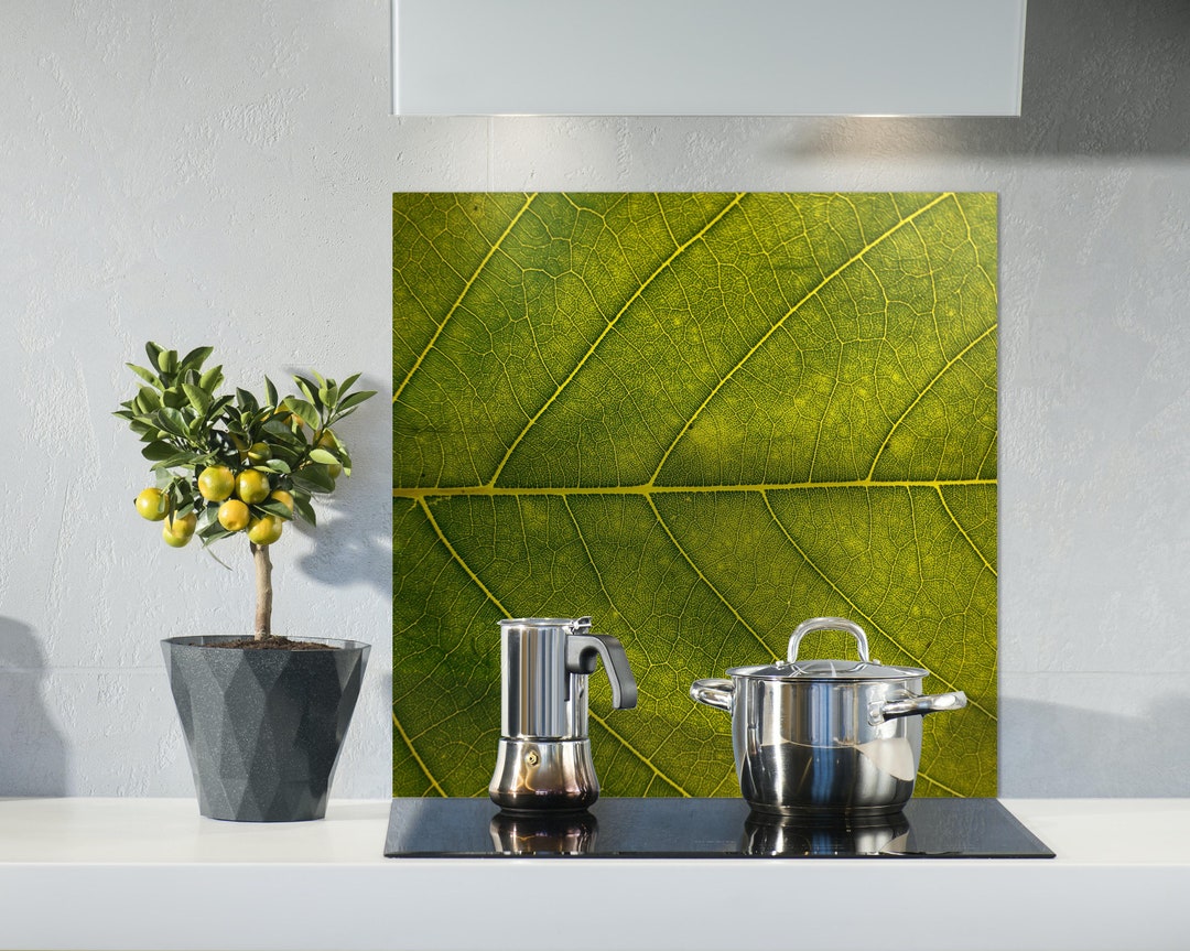 Extra Green Leaf Kitchen Backsplash, Tempered Glass Print, Custom Size ...