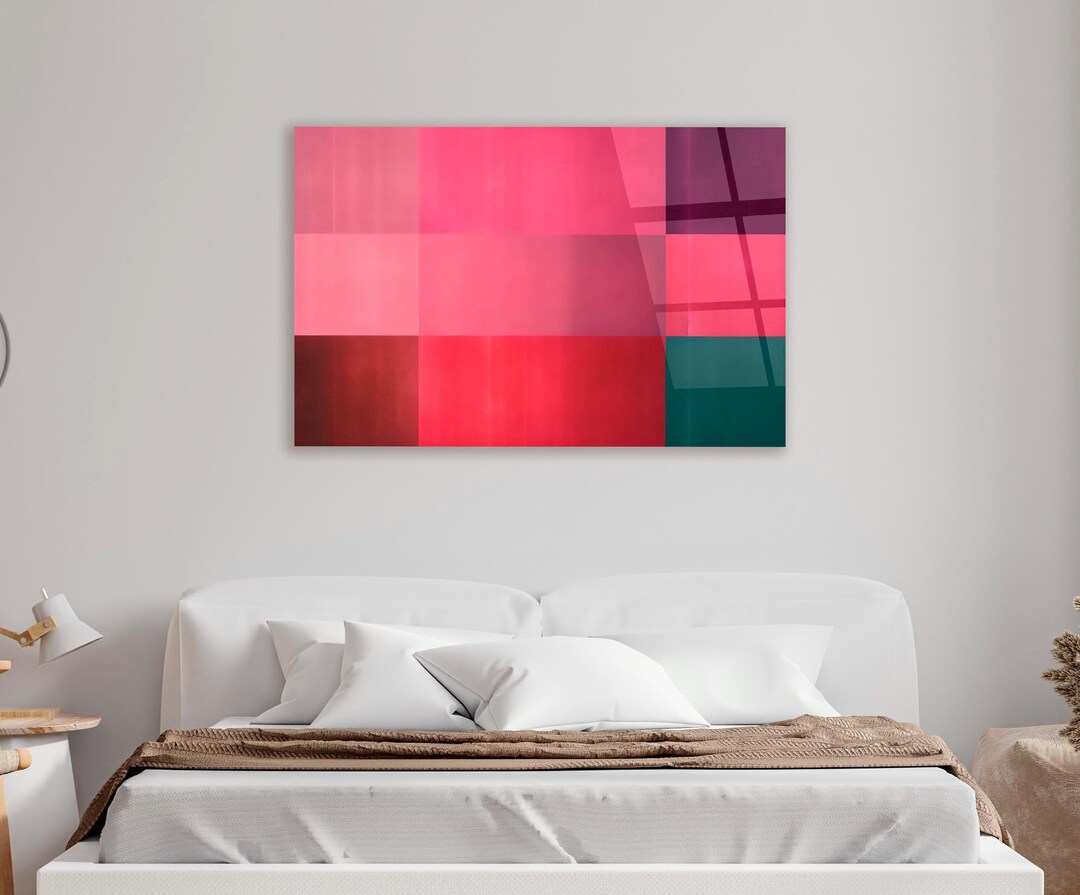 Red Squares Wall Art, Real Tempered Glass Wall Art, Minimalism Wall ...