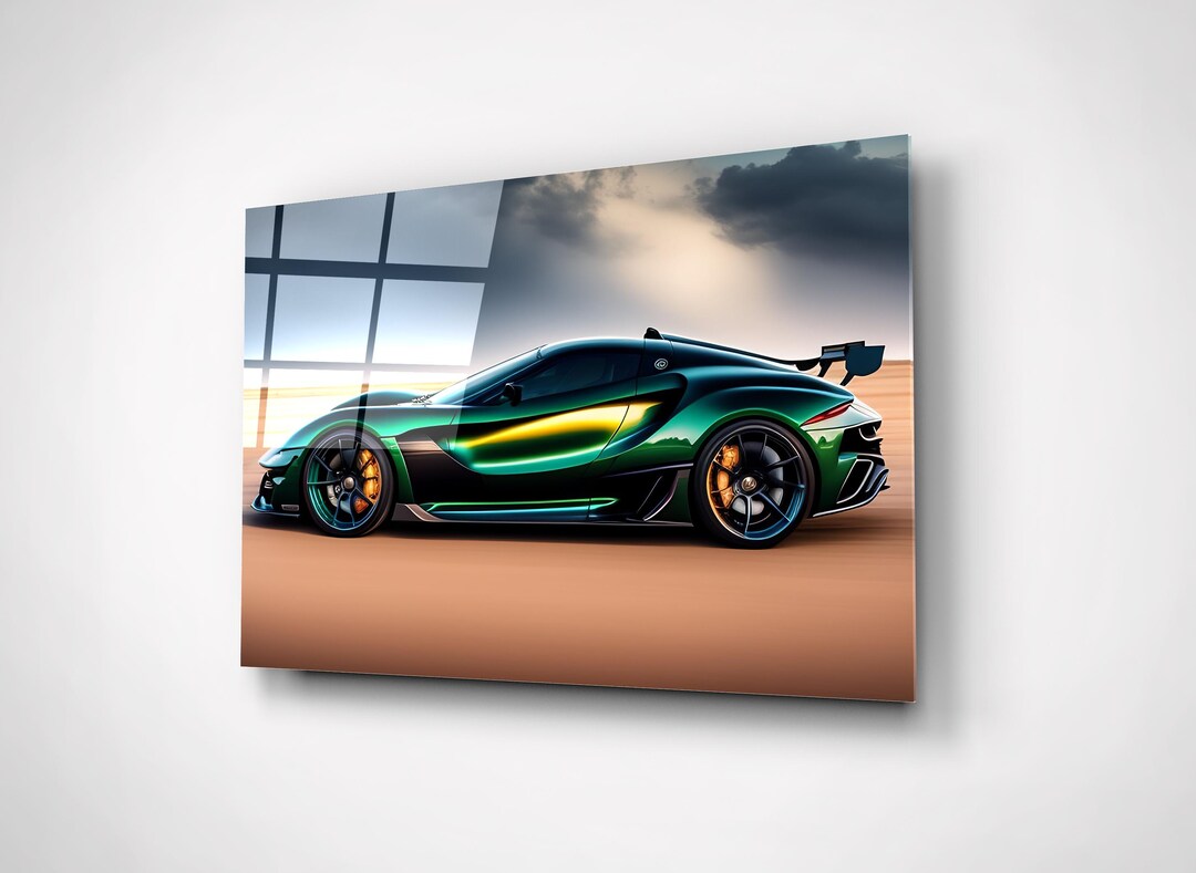 Green Super Car Tempered Glass Wall Art: Modern Decor - Etsy