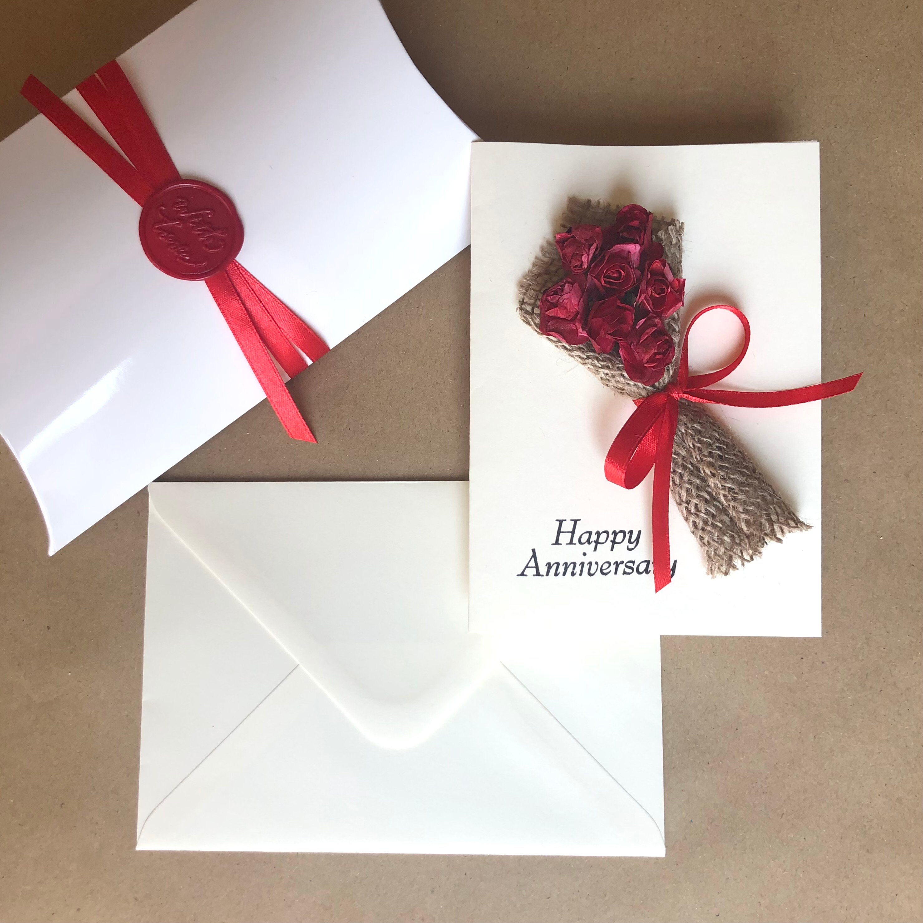 Red Rose Bouquet Wedding Anniversary Card for Wife , Rustic Bunch of ...