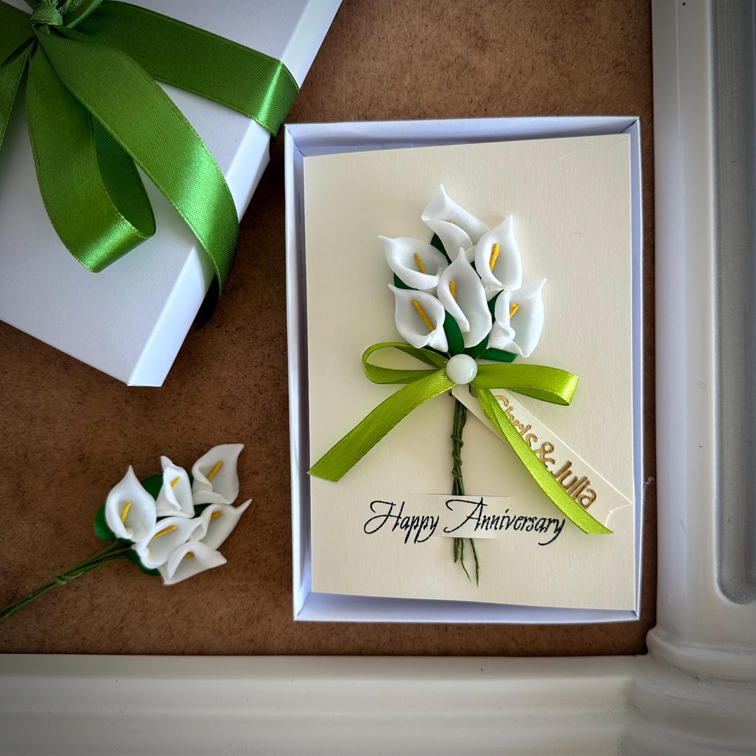 Elegant Wedding Anniversary Calla Lily Card Personalised Keepsake Gift ...