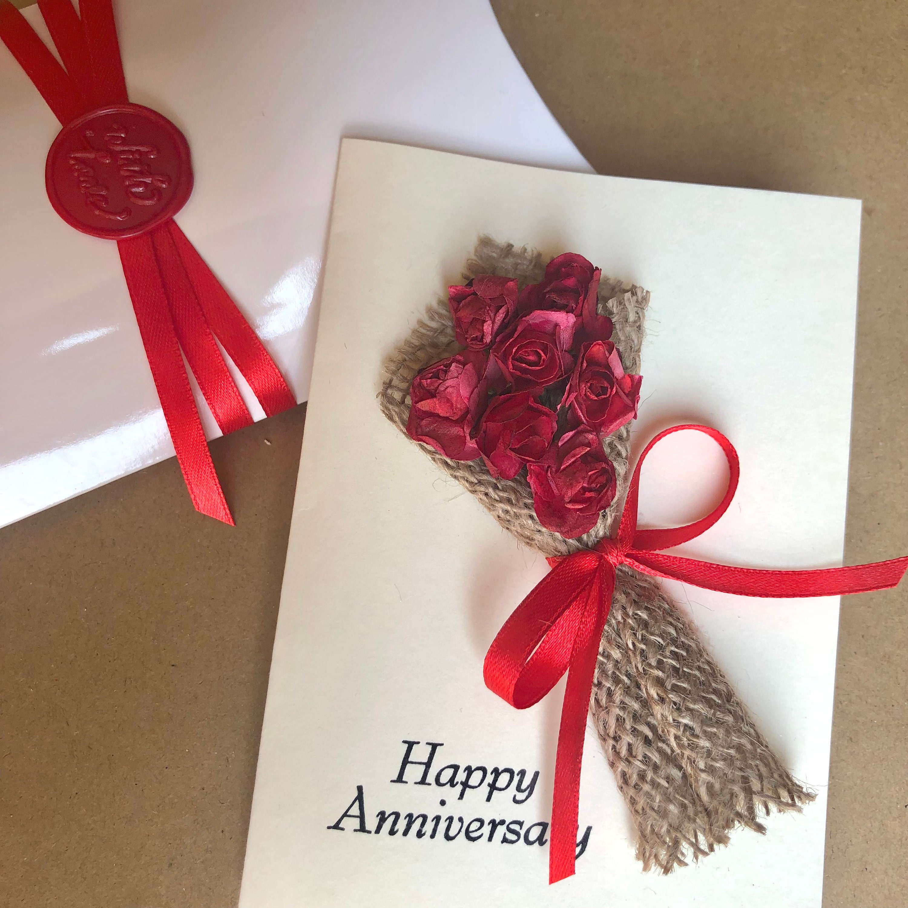 Red Rose Bouquet Wedding Anniversary Card for Wife Rustic - Etsy