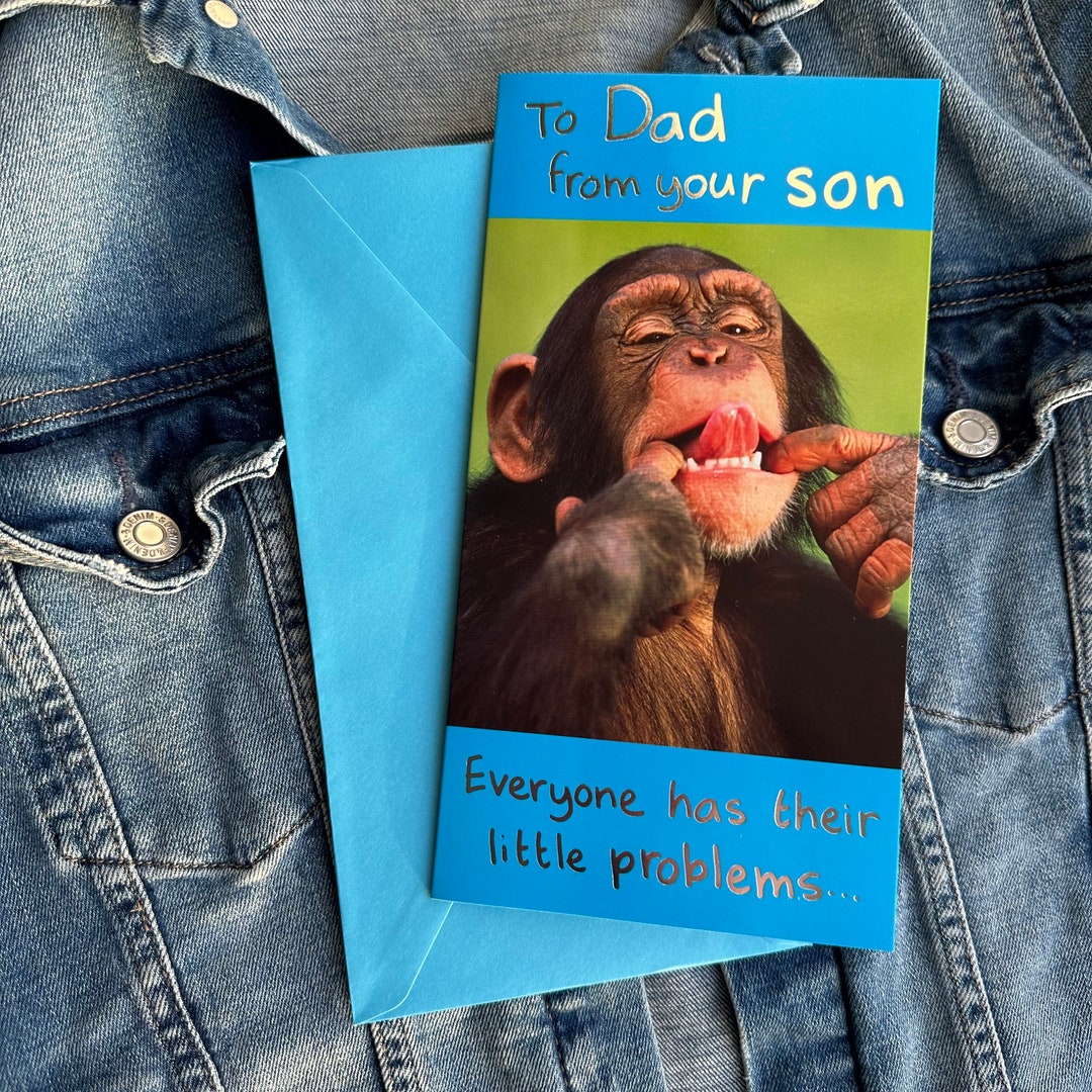 Cheeky Monkey Smile Father's Day Card From Son , Funny Animal Greeting ...