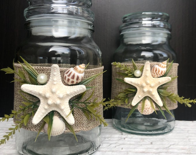 Coastal Beach Bathroom Storage Jars , Seashore Wedding Decor , Nautical ...