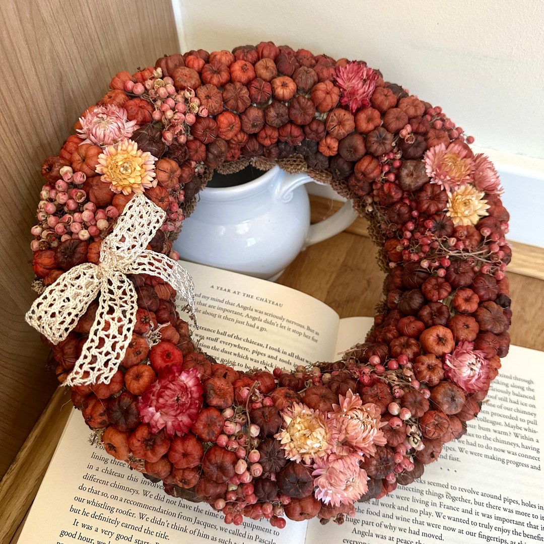 Red Dried Strawflower Rustic Wreath , Burgundy Floral Spring Wall ...