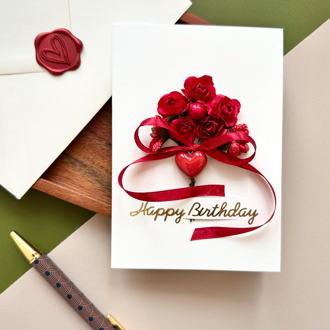 Tarjeta de cumpleaños personalizada con rosa roja para esposa, recuerdo ...