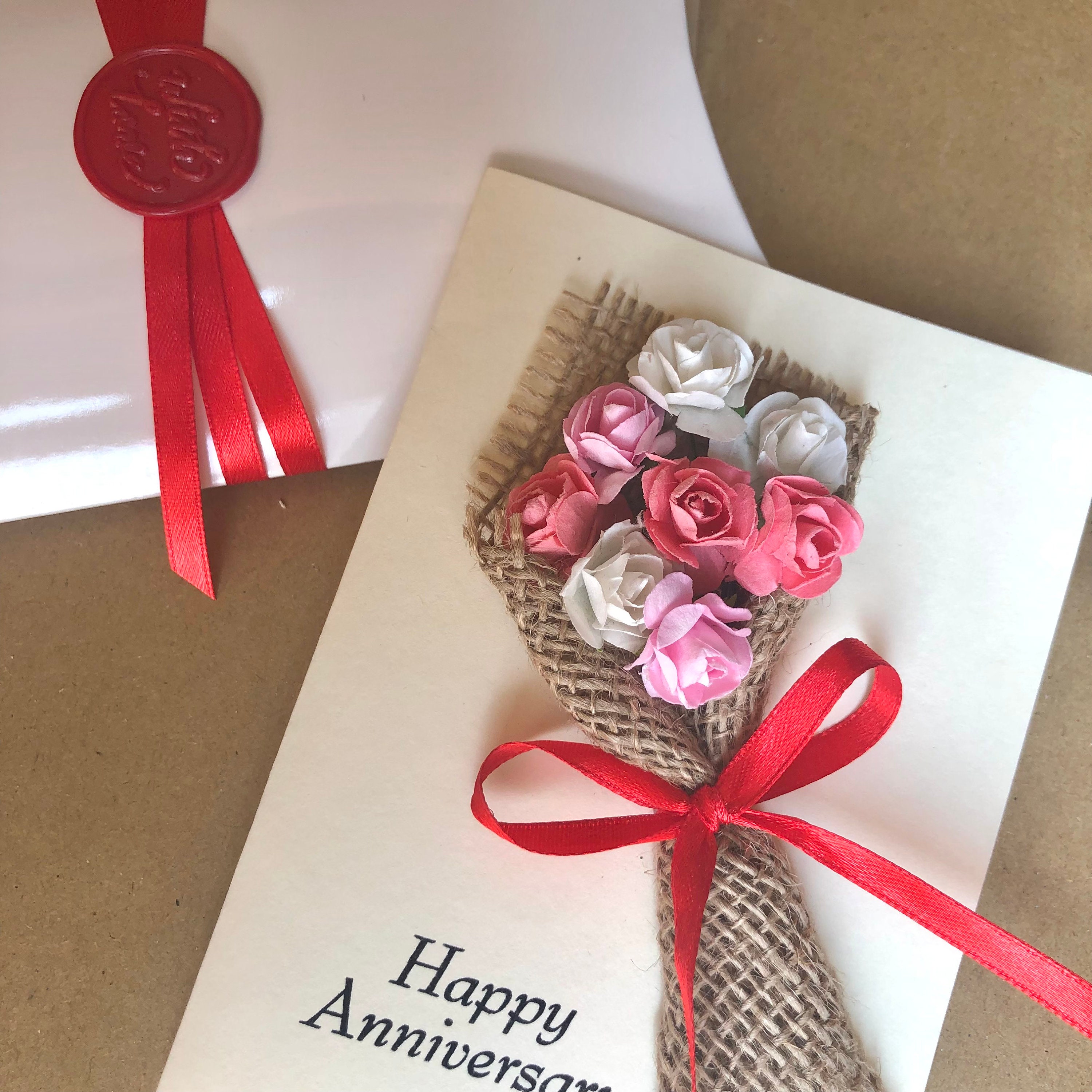 Red Rose Bouquet Wedding Anniversary Card for Wife Rustic - Etsy