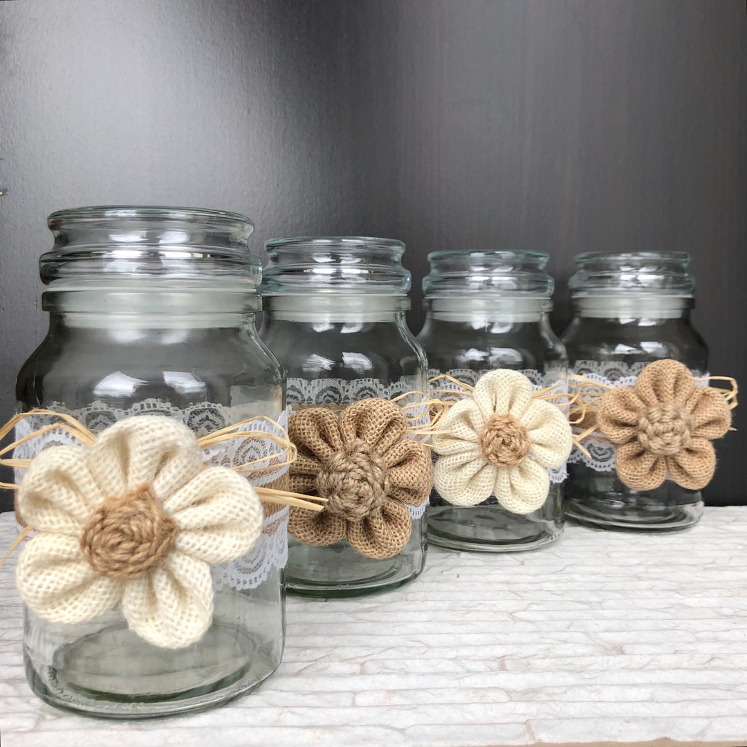 Hessian Floral Kitchen Storage Jar With Lid 2pcs Set , Treats Pasta ...