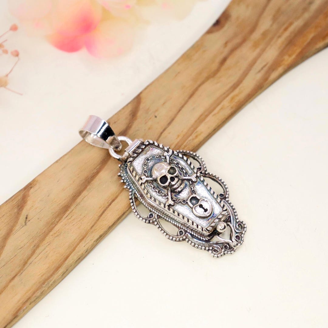 Sterling Silver Plated Skull Locket Pendant, Skeleton Necklace - Etsy