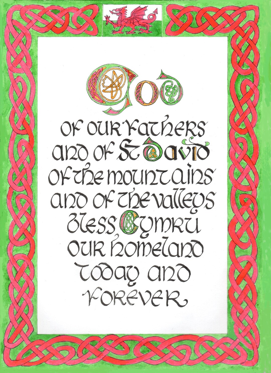 St David's Day Blessing; Prayer Forcymru; A4 Welsh Flag Wall Art and A5 ...